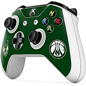 Skinit Decal Gaming Skin Compatible with Xbox One S Controller - Officially Licensed NBA Milwaukee Bucks Green Distressed Design