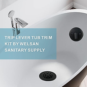 Matte Black Trip Lever Tub Trim Kit Set with 2-Hole Overflow Faceplate,Welsan Trip Lever tub Drain with Strainer, Universal Fine Replacement Overflow and Matching Screws?No Putty Installation?Black?