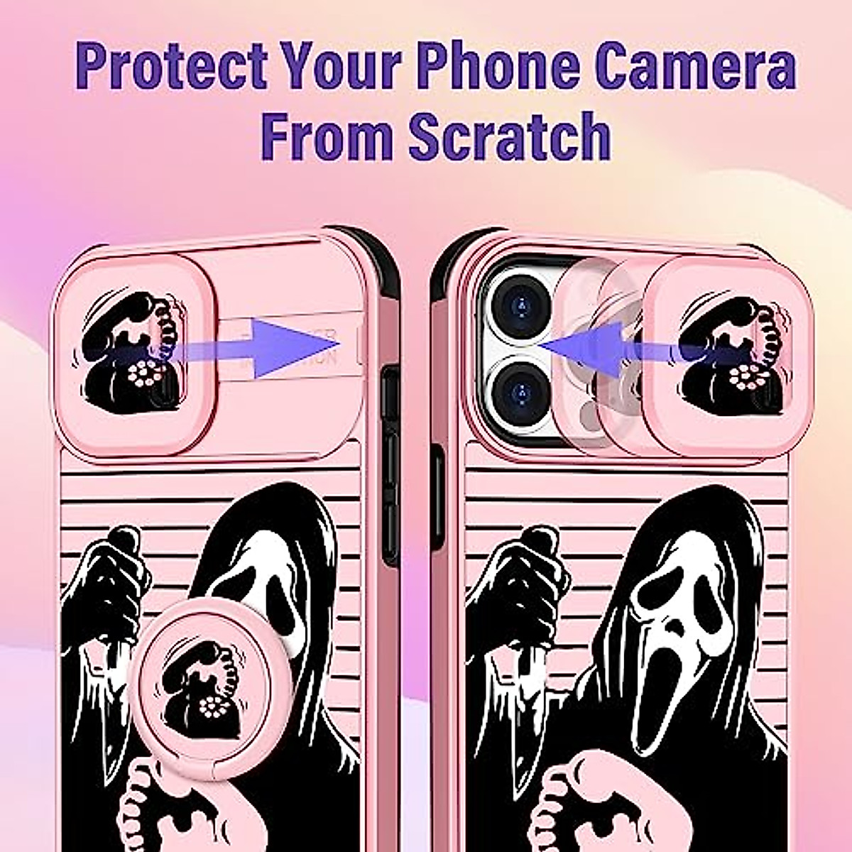 oqpa for iPhone 13 Pro Max Phone Case Cute Cartoon Phone Case for Women Girly Girl Cool Kawaii Funny 13 ProMax Case with Camera Cover+Ring Holder for Apple iPhone 13 Pro Max 6.7'', Telephone Skull
