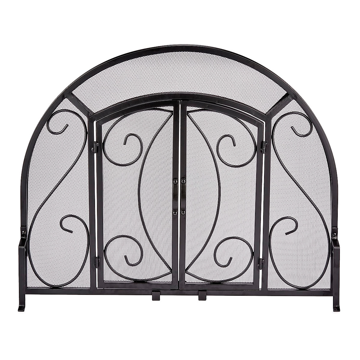 Uniflame Single Panel Black Wrought Iron Ornate Fireplace Screen with Doors
