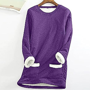 SEAOPEN Winter Fleece Tops for Women Plus Size Solid Color Warm Pullover Casual Long Sleeve Crewneck Thermal Shirts