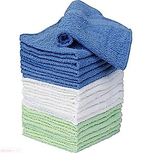 Careoutfit Washcloth Towels - 100% Cotton - 18 Pack - White & Blue and Seafoam