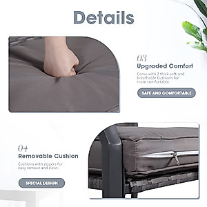 OC Orange-Casual 3-Piece Patio Bar Set, All-Weather Wicker High Top Outdoor Table and Chairs, 2 Height Rattan Bar Stools with Wood Grain Top Coffee Table, for Porch, Garden, Bistro, Grey Cushion