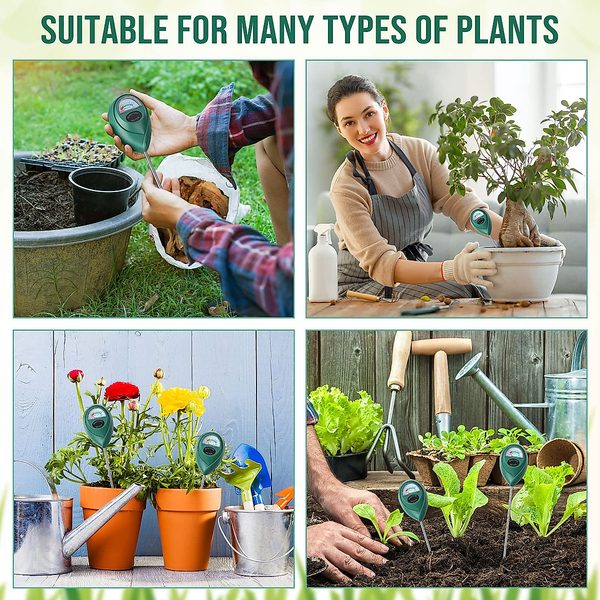 4 Pack Soil Moisture Meter 15.8 Inch Long Probe Deep Use Soil Moisture Meter Sensor Plant Water Meter Soil Tester Test Kit for Garden Yard Lawn Farm Indoor Outdoor Use