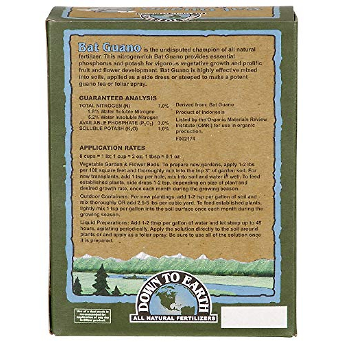 Down to Earth Organic Bat Guano Fertilizer Mix 7-3-1, 4oz