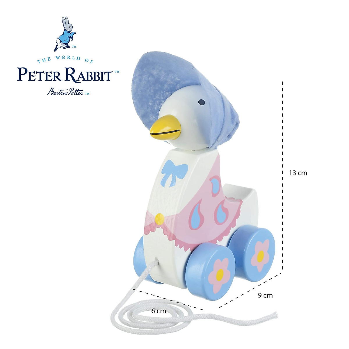 Orange Tree Toys Peter Rabbit: Pull Along: Jemima Puddle-Duck - Wooden Toy, Wheeled Character, Encourage First Steps, FSC Certified, Licensed, Toddler & Kids Ages 1+