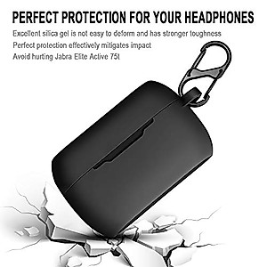 LiZHi for Jabra Elite Active 75t Case Cover, Soft Silicone Skin Cover Shock-Absorbing Protective Case with Keychain for Jabra Elite 75t Earbuds, Black