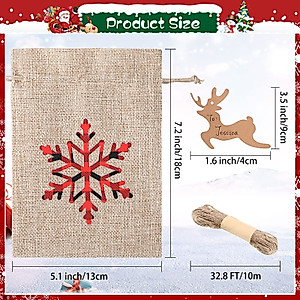 24 Pieces Christmas Burlap Gift Bags Christmas Treat Bags with Drawstrings Small Christmas Gift Goody Bags for Xmas Holiday New Year Party Favors Supplies, 12 Designs (7 x 5 Inch,Rustic Style)