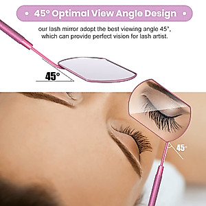 1 PCS Large Lash Mirror for Eyelash Extension Supplies+1 PCS Storage Bag,Stainless Steel Light-weight Detachable Eyelash Mirror for Extensions,Makeup Inspection Mirror for Lash Tech Supplies(Pink)