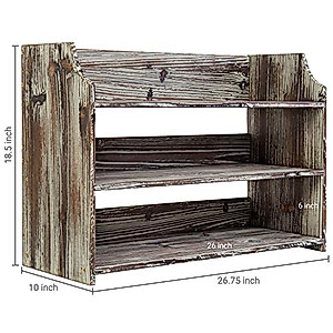 MyGift 3 Tier Rustic Torched Wood Wall Mounted/Freestanding Entryway Shoe Rack Storage Shelves, Closet Organizer Shelf