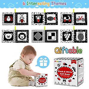 Dr.Rapeti Soft Cloth Books Baby Books Bath Books 6-Pack for Baby Infant Toddler Kids High Contrast Black and White Crinkle Washable Chewable Non-Toxic Early Educational Giftable