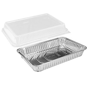 Handi-Foil 13" x 9" Oblong Aluminum Foil Disposable Cake Pan with Clear Dome Lids - HFA REF # 394-WDL (Pack of 12 Sets)