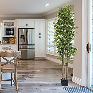 SOFTFLAME 6ft Bamboo Artificial Tree, Faux Bamboo Plant, Artificial Plant with 6 Trunks, Ideal for Home Office Indoor Decoration