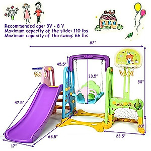 6 in 1 Toddler Swing and Slide Set, Kids Large Climber Slide Playset with Basketball Hoop, Football Gate and Golf Hole, Playground Swing Set for Indoor Outdoor Backyard 3-10 Gifts Presents