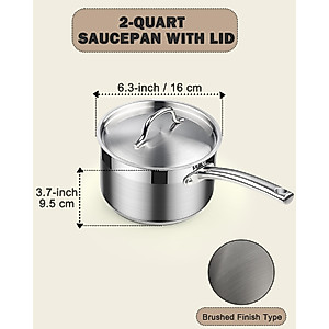Cooks Standard Saucepan with Lid 18/10 Stainless Steel, 2-Quart Professional Sauce pot Mini Milk Pan, Oven Safe 500℉, Compatible with All Stovetops