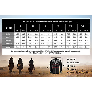 SALVAJE OESTE Western Embroidered Cowboy Shirts for Men, Casual Button Down Long Sleeve Shirt Floral Design Retro Shirt Black-Royal Blue