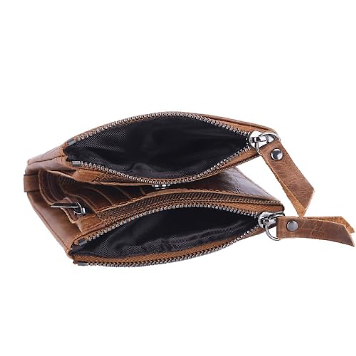 Genuine Leather Elegant Wallet, Unisex,Double exterior zipper coins,internal zip,1 x 4 x 4.7 inches,Slots for identification and several cards,closing and opening button,Elegant black gift box (Brown)