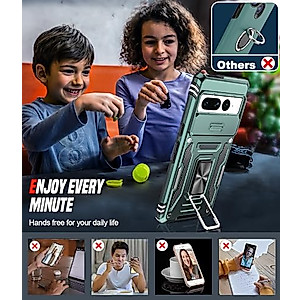 LeYi for Pixel 7 Pro Case: Google 7 Pro Case with Slide Camera Cover, 360 Full Body Military-Grade Protective Heavy Duty with Upgrade Kickstand Case for Google Pixel 7 Pro, Alpine Green