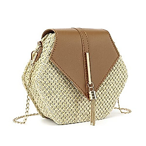 Sykorvon Straw Crossbody Bags for Summer, Cute Beach Bags for Women, Small Summer Straw Beach Woven Vacation Shoulder Bag Purses with Tassel (Brown)