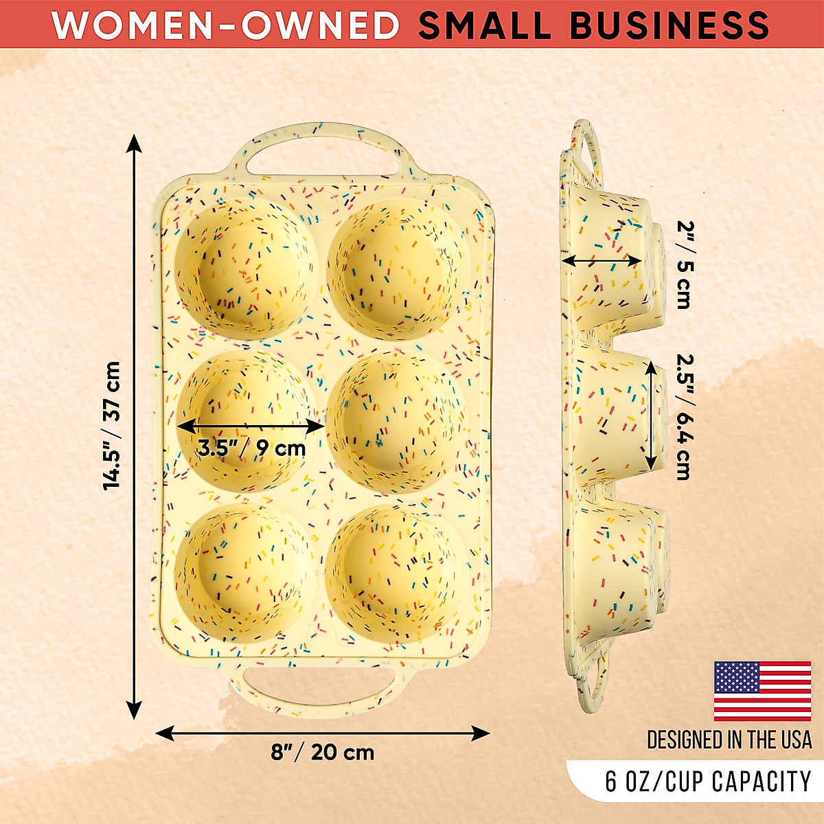 BAKE BOSS Silicone Jumbo Muffin Pan With Handles, 6 Cups Jumbo Cupcake Pan, Silicone Muffin Cups for Baking, Eggs & Cupcakes, Non-Stick Silicone Cupcake Molds 100% BPA Free - Confetti Color