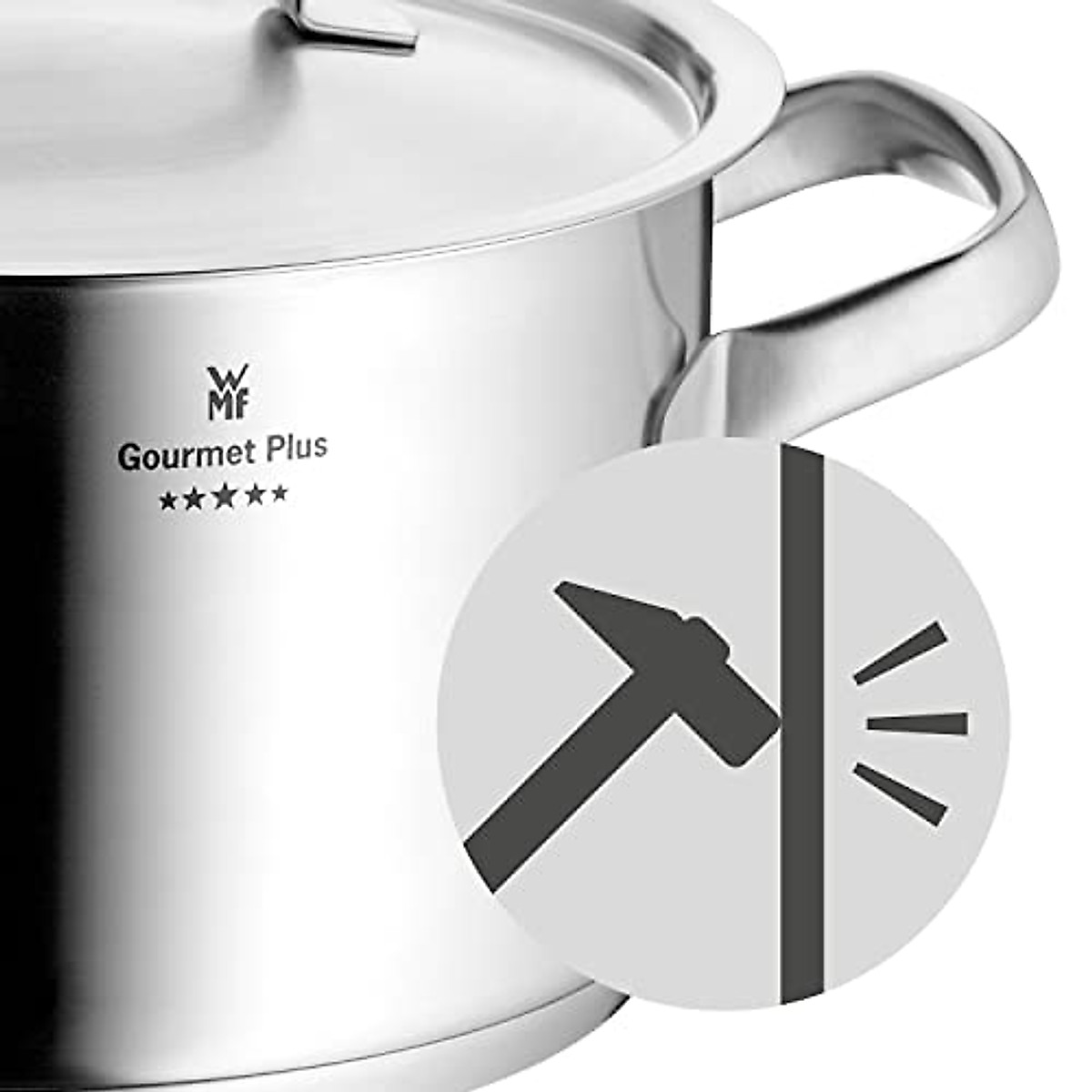 WMF Pot Set 5-Piece Gourmet Plus Inside Scale Steam Vent Made in Germany Hollow Handles Metal Lid Cromargan® Stainless Steel Suitable for Induction Hobs Dishwasher-Safe