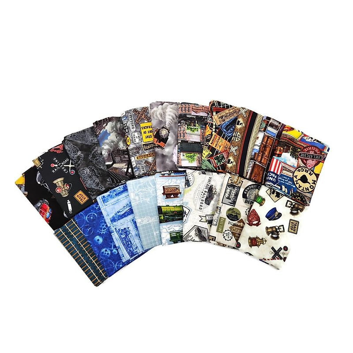 10 Fat Quarters Assorted Trains Locomotive Engine Railway Railroads Tracks Trains Signs Express Engineer Transportation Fat Quarter Bundle M491.04