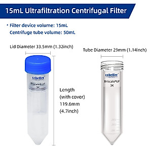 COBETTER Briscale Pack of 4 100kDa Ultra Centrifugal Filter 15mL Ultrafiltration Centrifuge Tube Unit with RC Membrane