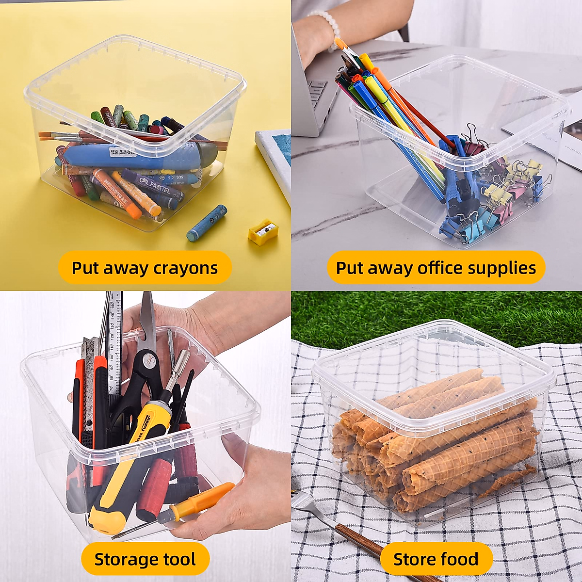 SHPii 88 oz. Square Clear Deli Containers with Lids, BPA-Free, Freezer and Microwave Safe Food Storage Containers, Reusable for Kitchen Storage, Meal Prep, Take-out, Restaurant Supplies.(10 packs)