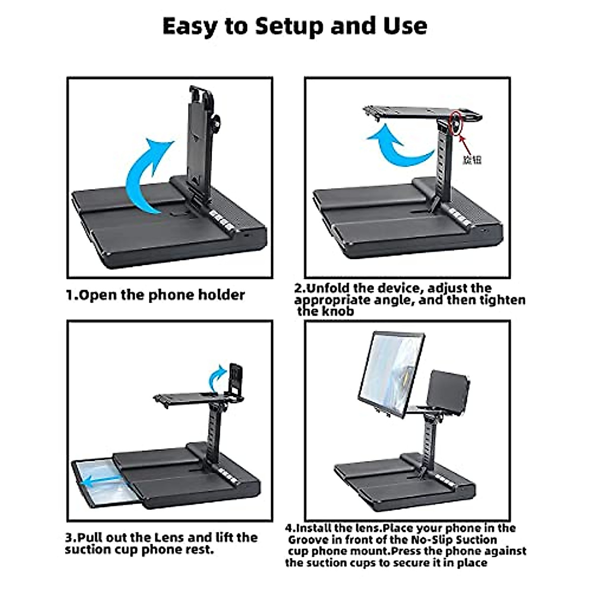 Curved Screen Mobile Phone Magnifier with Bluetooth Speaker,and Telescopic Stand.HD Phone Screen Amplifier, Phone /Tablet/iPad Stand for Movies, Videos, Listen Songs, Enlarged Screen display-14Inch