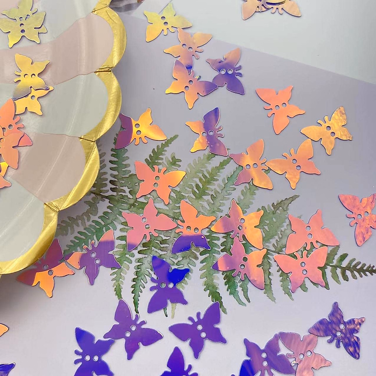 800 Pieces Holographic Butterfly Party Glitter PVC Confetti for Handicrafts, Card DIY, Engagement Wedding Bridal Shower Birthday Valentines Party Decorations (Purple)