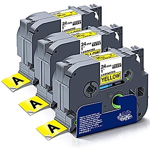 Absonic Tze 24mm Yellow TZ-651 Label Tape Compatable for Brother Tze-651 Laminated Black on Yellow Tape for Ptouch PT-D610BT PT-D600 PT-D600VP PT-P750W PT-P710BT 2730VP 2430PC, 0.94in x 26.2ft, 3-Pack