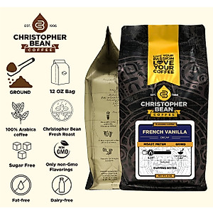 Christopher Bean Coffee - French Vanilla Flavored Coffee, (Decaf Ground) 100% Arabica, No Sugar, No Fats, Made with Non-GMO Flavorings, 12-Ounce Bag of Decaf Ground coffee