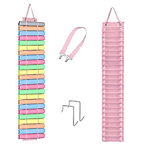 Mightree Vinyl Roll Holder, Wall Mount Vinyl Roll Organizer, Foldable Vinyl Holder Bag for Craft Collecting Vinyl Paper, Wrapping Paper, Hanging Door Vinyl Bag with 24 Compartments, Pink