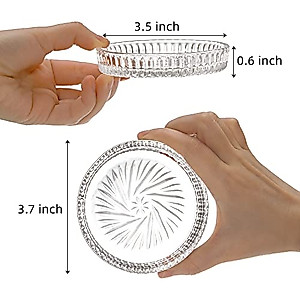AVLA 8 Pack Crystal Drink Coasters, Glass Round Cup Mat, Clear Decorative Wine Bottle Coasters Barware Set for Table Protection of Home Kitchen, Dining Room, Patio, Coffee Shop, 3.75", Carved Design