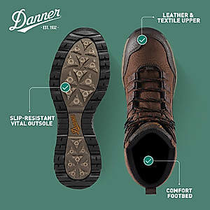 Danner Vital Trail 5” Hiking Boots for Men - Waterproof, Abrasion-Resistant Leather and Textile, with Shock-Absorbing Midsole and Traction Outsole, Coffee Brown - 10.5 D
