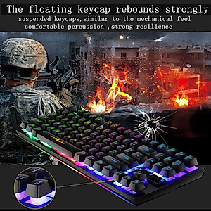 Limouyin 87Key Wired Gaming Keyboard with Crater Architecture, Portable Durable Keyboard Gaming Mechanical Ergonomic Computer Supplies GK10 LED Backlight for Desktop Laptop Universal Type, Black