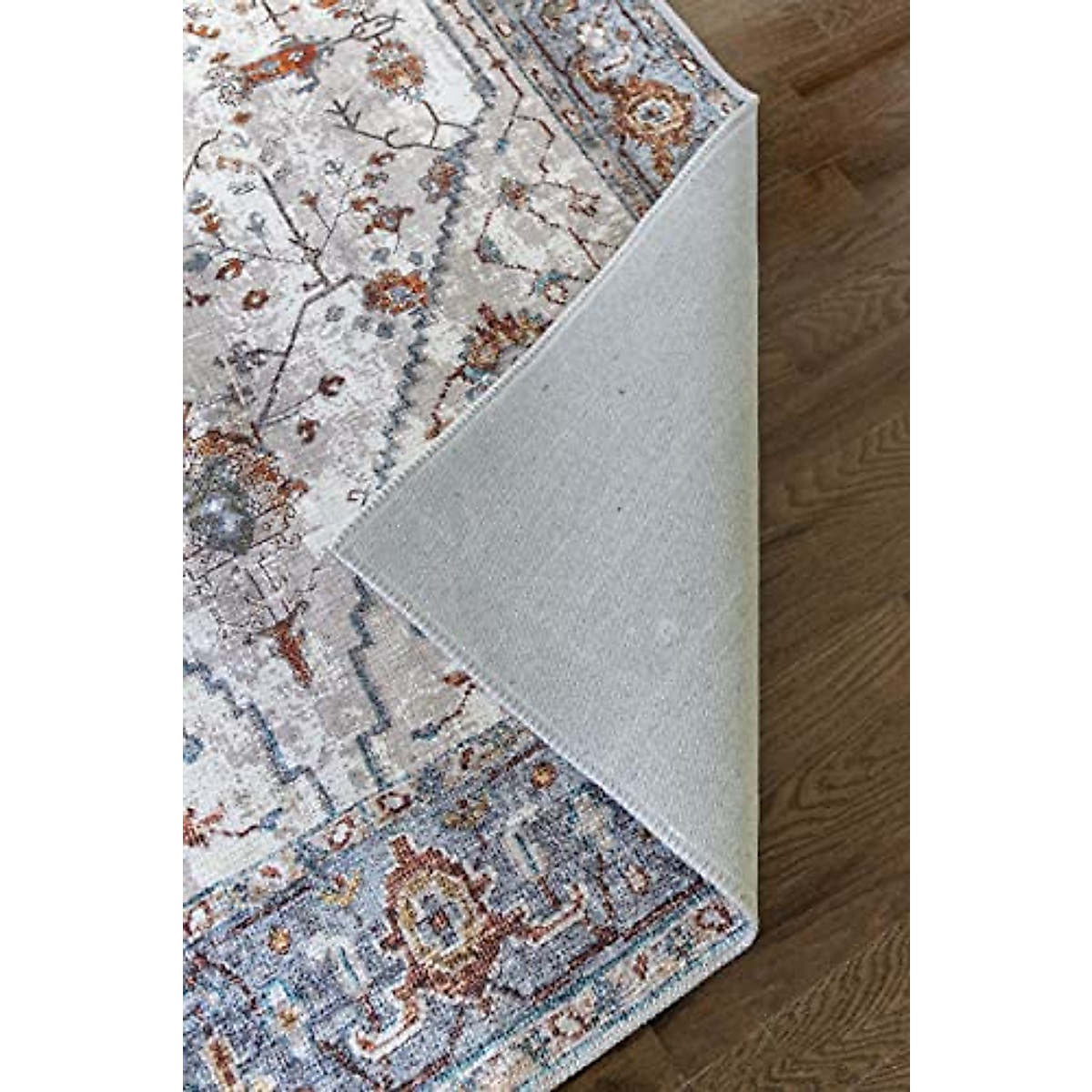 Softwoven Rugs, 9x12 Machine Washable Rug, 90% Cotton, Non-Slip, Family & Pet Friendly, Stain Resistant, Non-Shed, Traditional Vintage Area Rug for Living Room, Hallway - Silver and Bronze