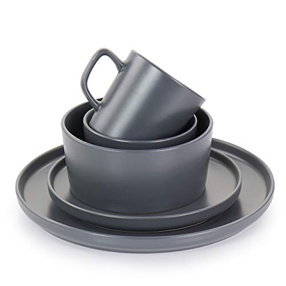 Elama Luxmatte Contemporary Dinnerware Set, 20 Piece, Dark Grey