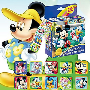 600 Pcs Roll Kids Sticker, 3 Pack in 30 Designs,1-1/2 Inch Self Adhesive Label Cartoon Stickers for Kids Teacher (Cartoon)