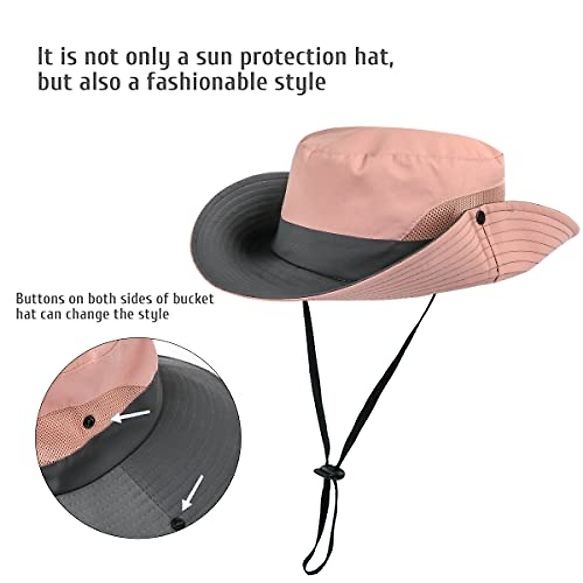 Womens Sun Hat with Ponytail Hole Sun Shade Hat UV Protection Foldable Mesh Wide Brim Beach Hiking Fishing Hat for Women (Pink)