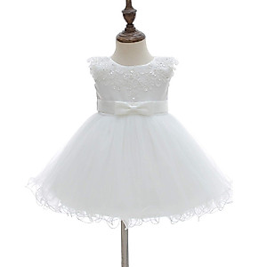 Silver Mermaid Baby Girls Christening Baptism Dress Satin and Tulle Baby Girl Dress for Flower Girl & Birthday(24M,White)