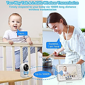DoHonest Baby Monitor with Camera and Audio - HD 1080P 5" Color Screen Wireless Infant Video Camera Remote Pan No WiFi Night Vision 2-Way Talk Temperature 1000ft Range Ideal for Gifts