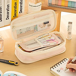 EASTHILL Big Capacity Pencil Case Large Pencil Pouch Stationery Pen Bag for Teen Girls-Pink