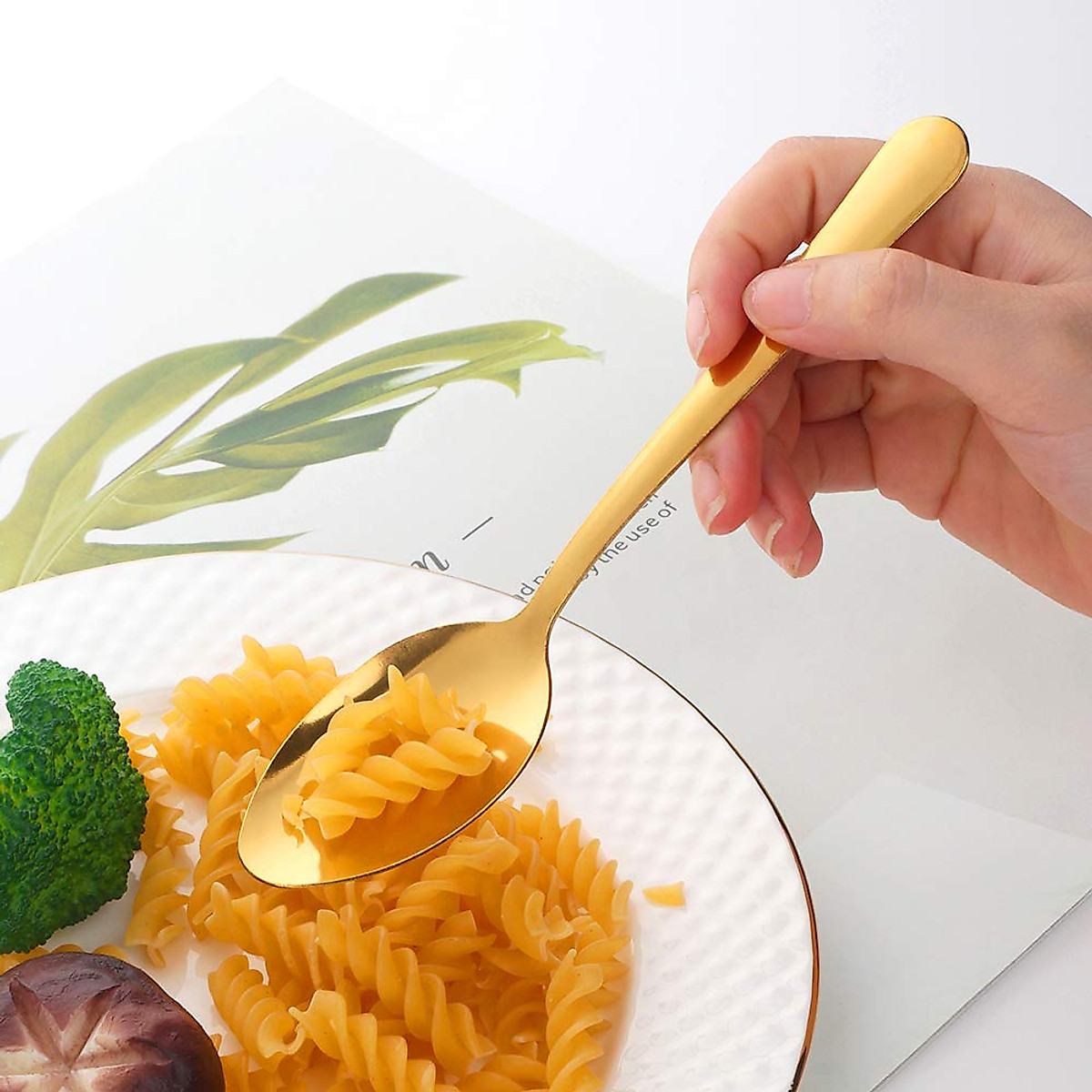 Gold Dinner Spoon 12-Piece Stainless Steel Dessert Spoon, BUY&USE 6.9 Inches Dinnerware Set