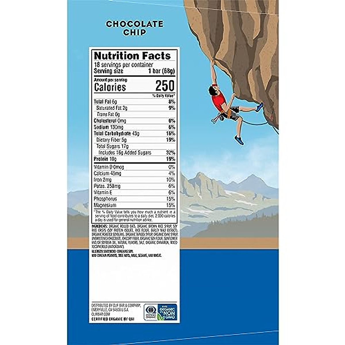 CLIF BAR - Chocolate Chip - Made with Organic Oats - 10g Protein - Non-GMO - Plant Based - Energy Bars - 2.4 oz. (18 Pack)