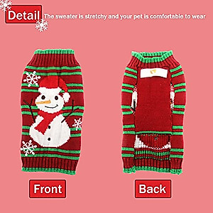 SEIS Dog Snowman Sweater Xmas Dog Holiday Sweaters Year Christmas Sweater Pet Snow Costume Red and Green Stripes Christmas Sweater (XL (Chest 20.5 inches))