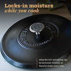 Lodge Blacklock 12" Triple Seasoned Cast Iron Lid - For Blacklock 12 Dutch Ovens & Skillets - Locks In Moisture - High-Heat Aluminum Knob - Pan Lid for Iron Skillet