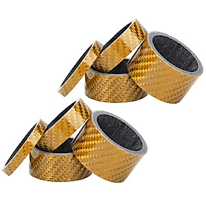 Keenso Carbon Fiber Bike Fork Washer Stem, 2 Set 5/10/15/20mm Bicycle Headset Front Fork Spacer Stem Bike Washer(Gold)
