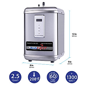 Ready Hot 41-RH-300-F560-BN Instant Hot Water Dispenser System, 2.5 Quarts, Digital Display Dual Lever Hot and Cold Water Faucet Brushed Nickel
