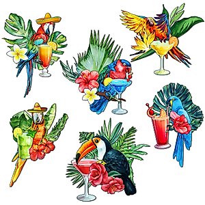 Hoteam 6 Pieces Tropical Drink Cruise Door Decorations Margarita Parrot Magnets Decorative Funny Parrot Magnets for Fridge Car Ship Garage Cabin Refrigerator Locker Magnetic Sign